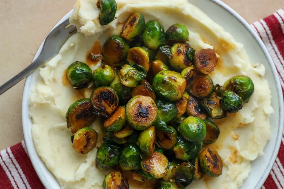 Marmite Sprouts with Garlic Mash | BOSH!